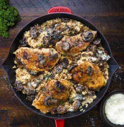 Skillet Chicken and Mushroom Risotto - I Am Homesteader