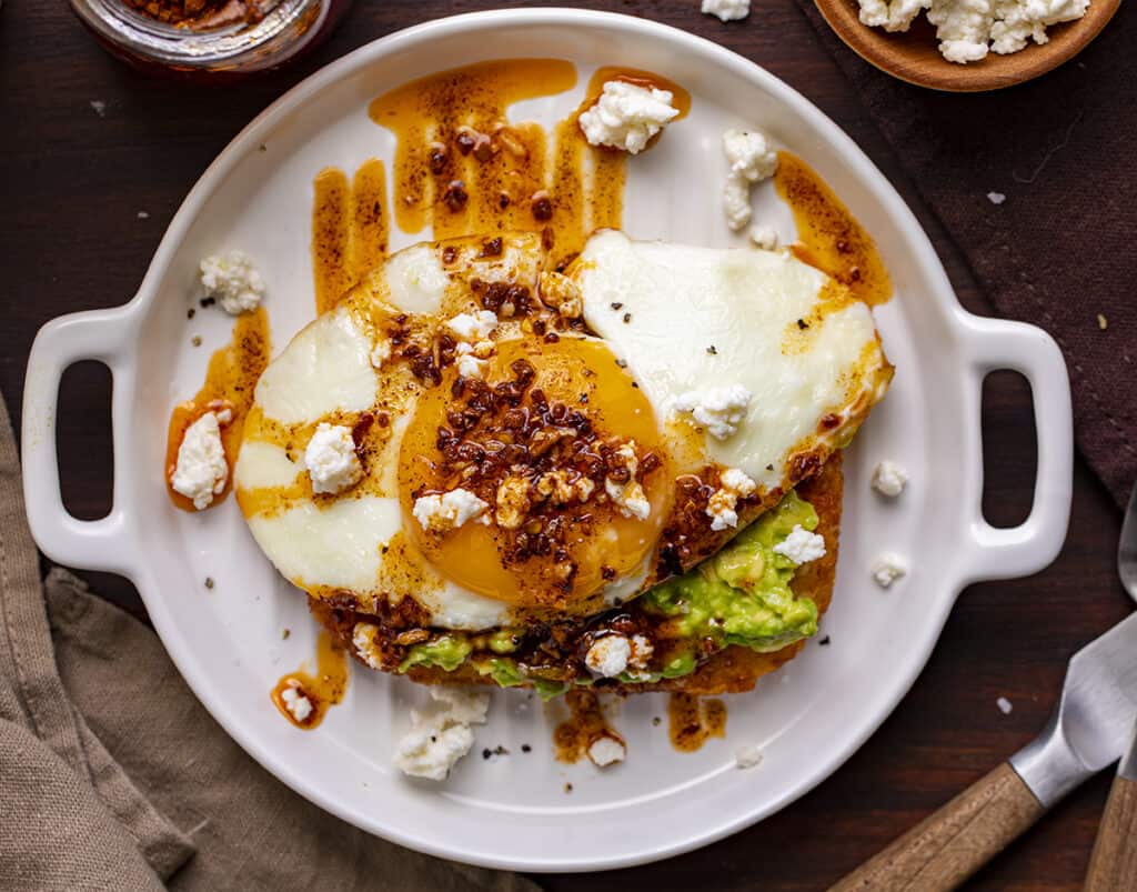 Chili Oil Avocado Hash Brown Toast - I Am Homesteader