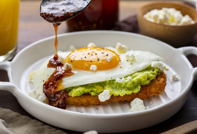 Chili Oil Avocado Hash Brown Toast - I Am Homesteader