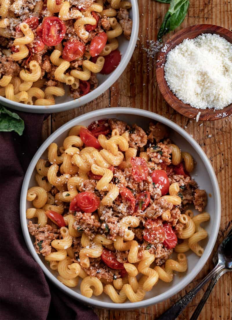 Tomato Basil Pasta with Italian Sausage - I Am Homesteader