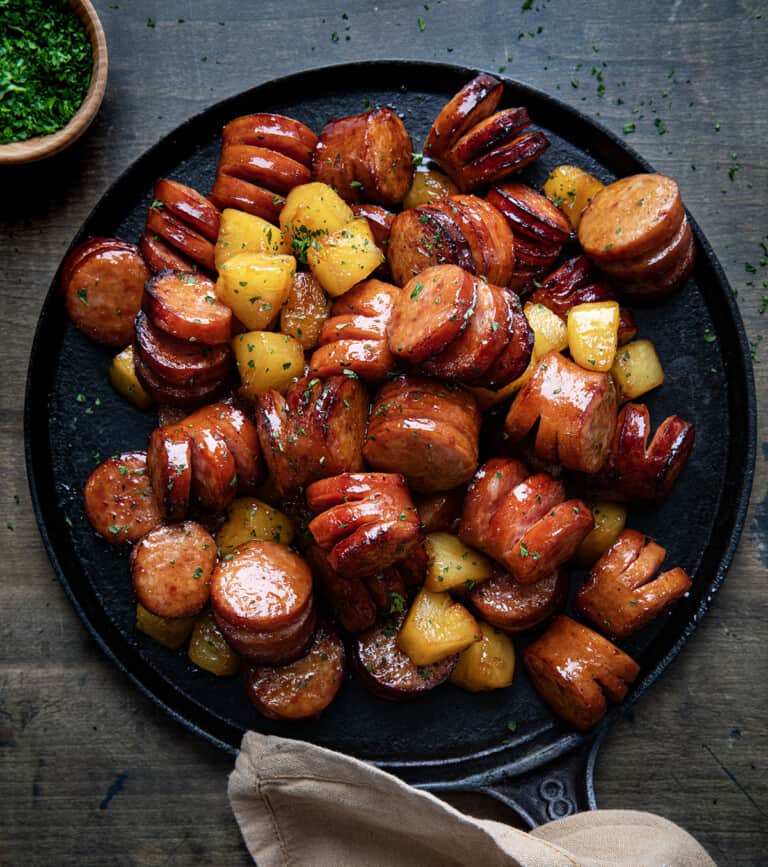 Pineapple Hasselback Kielbasa Bites - I Am Homesteader