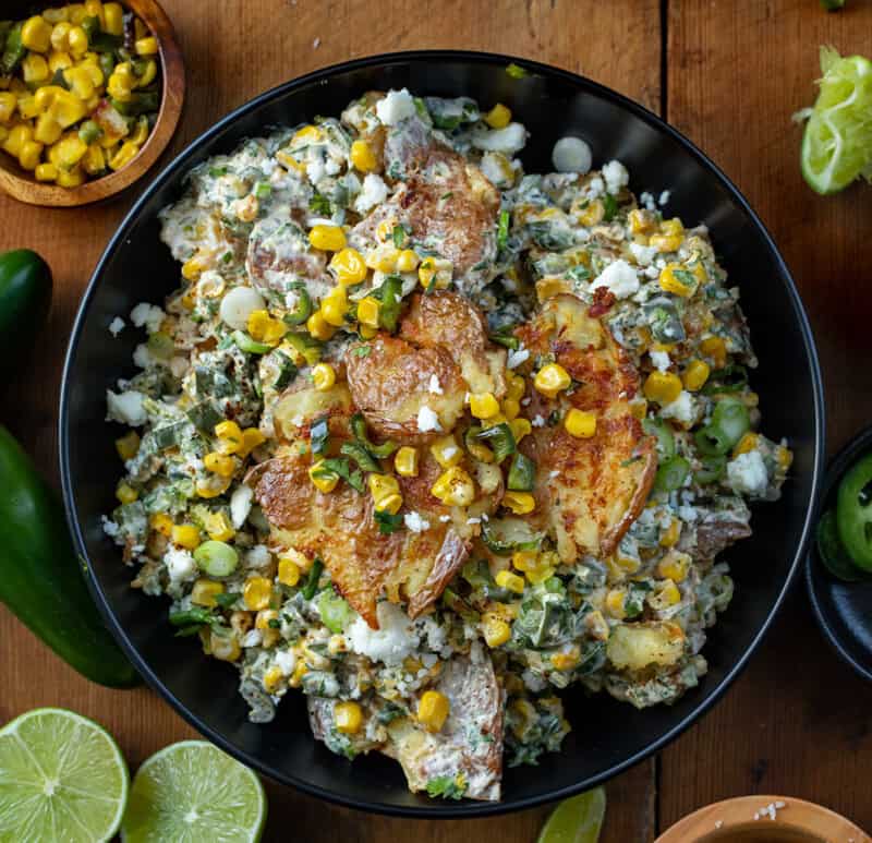 Mexican Street Corn Smashed Potato Salad - I Am Homesteader