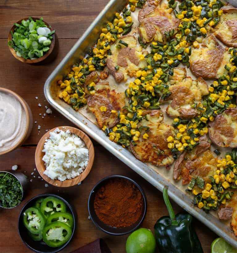 Mexican Street Corn Smashed Potato Salad - I Am Homesteader