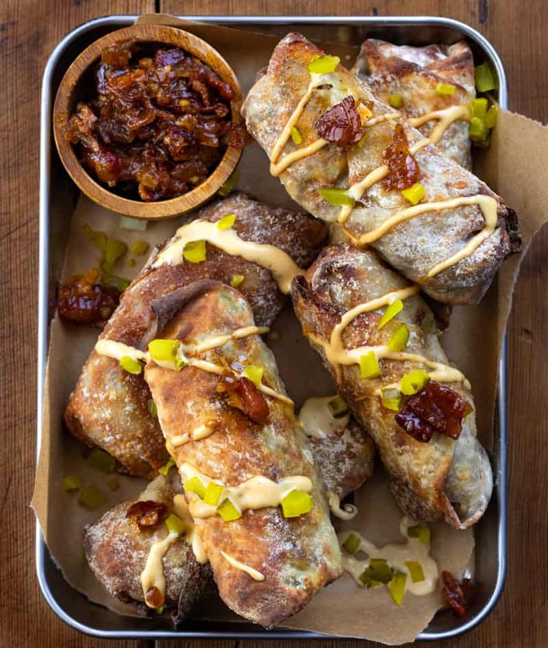 Bacon Jam Cheeseburger Egg Rolls - I Am Homesteader