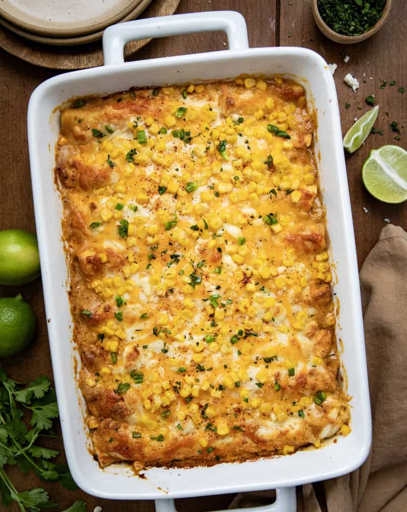 Street Corn Chicken Enchiladas - I Am Homesteader