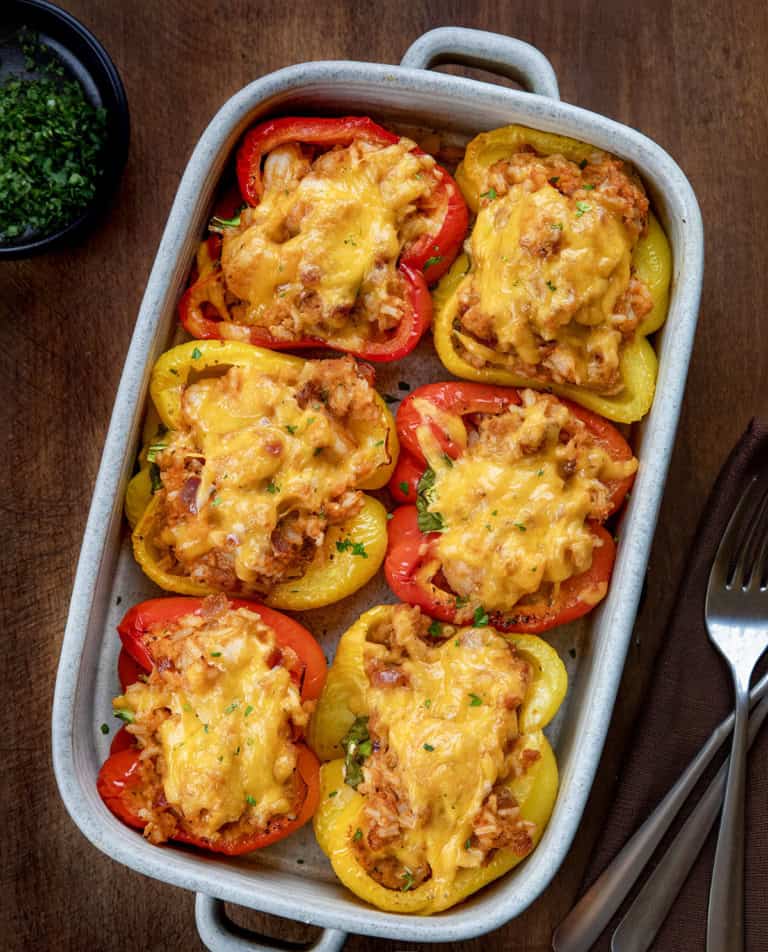 Seafood Stuffed Bell Peppers - I Am Homesteader